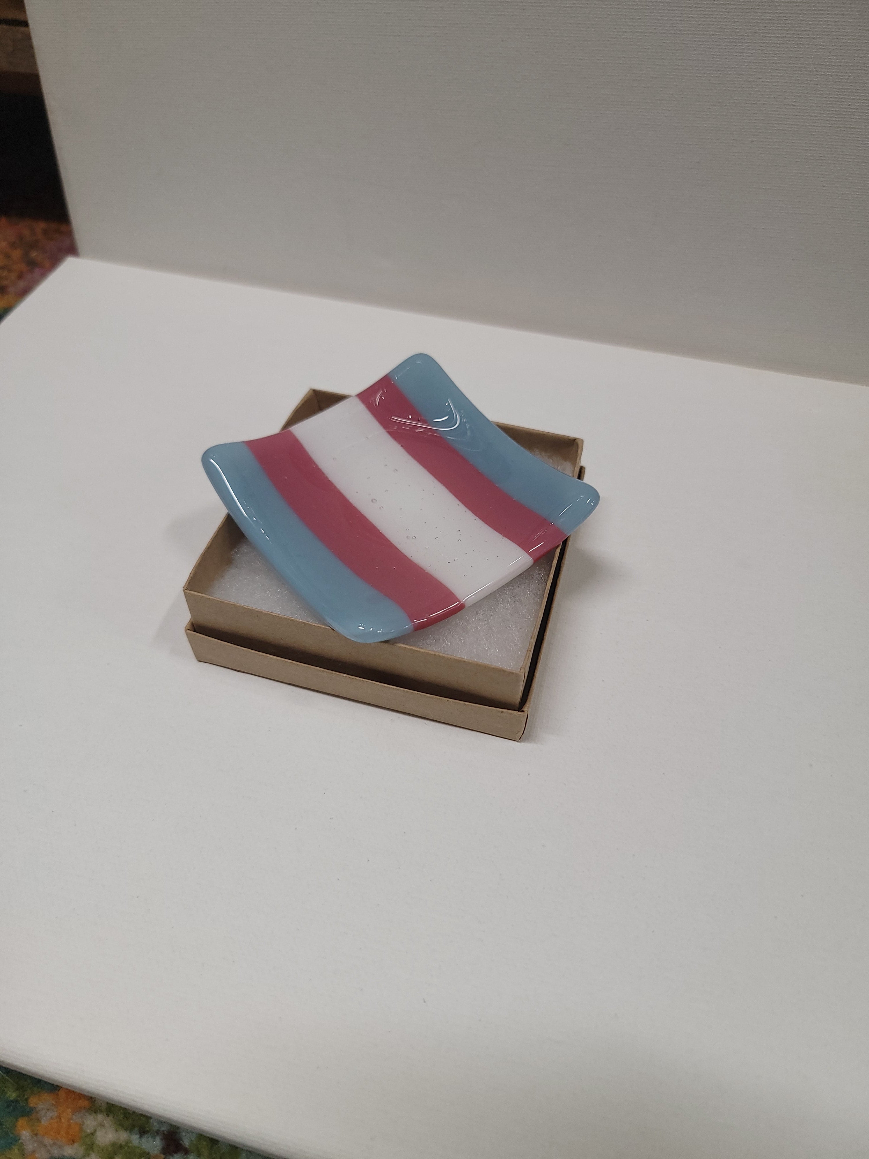 Pride Flag Trans Sushi Size Dish Soap Dish Fused Glass | Westside Artwerks